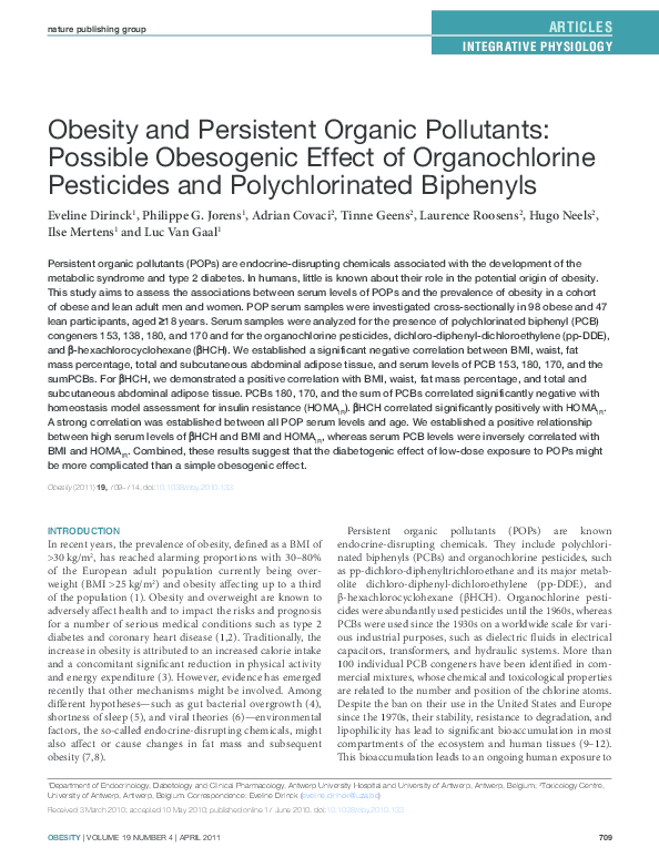 (PDF) Obesity and Persistent Organic Pollutants: Possible Obesogenic ...