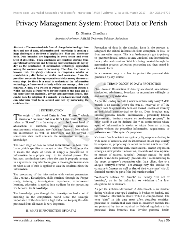 (PDF) Privacy Management System: Protect Data or Perish