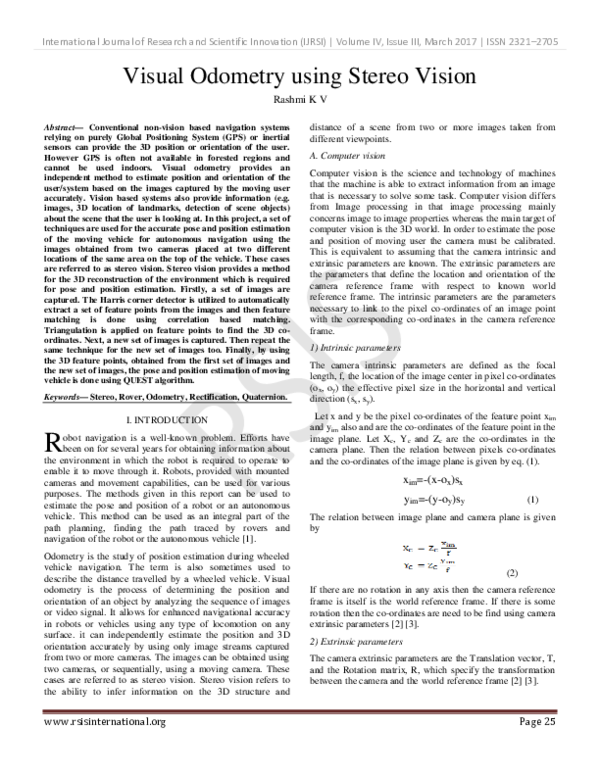 (PDF) Visual Odometry using Stereo Vision