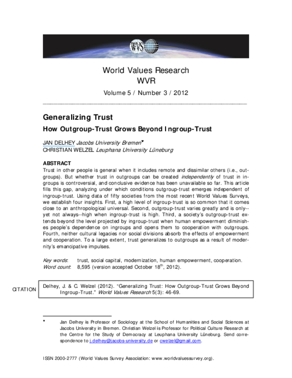 (PDF) Generalizing Trust: How Outgroup-Trust Grows Beyond Ingroup-Trust ...