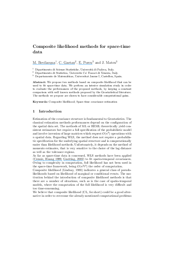 (PDF) Composite likelihood methods for space-time data