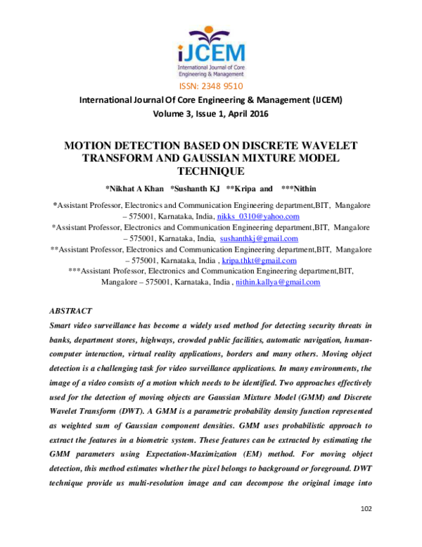 Pdf Motion Detection Based On Discrete Wavelet Transform And Gaussian Mixture Model Technique