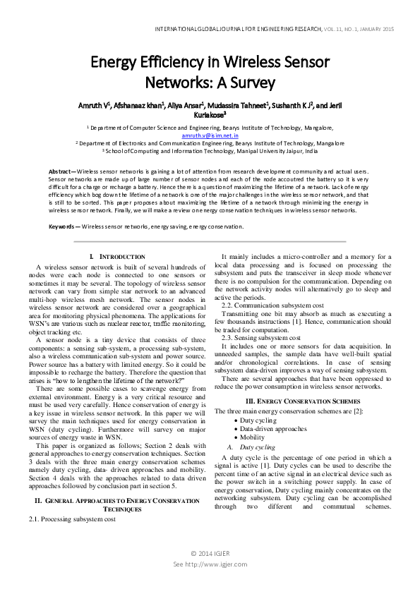 Pdf Energy Efficiency In Wireless Sensor Networks A Survey