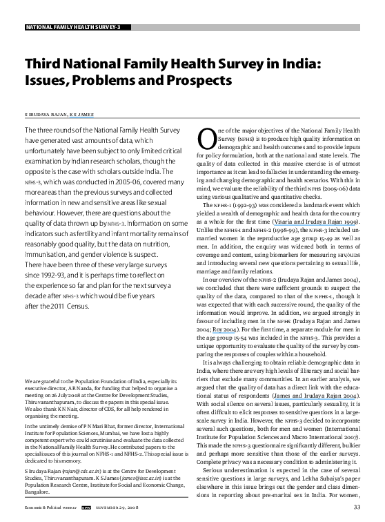 Pdf Third National Family Health Survey In India Issues Problems