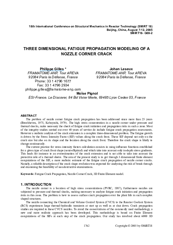 (PDF) Three dimensional fatigue propagation modeling of a nozzle corner ...