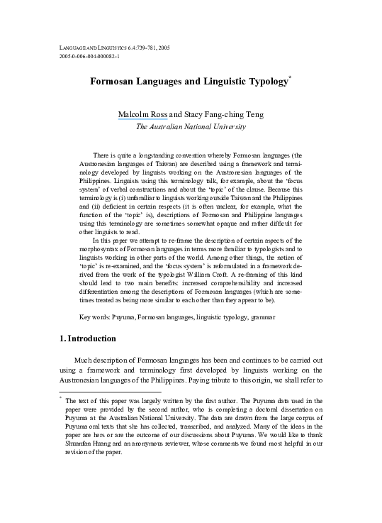 (PDF) Formosan languages and linguistic typology