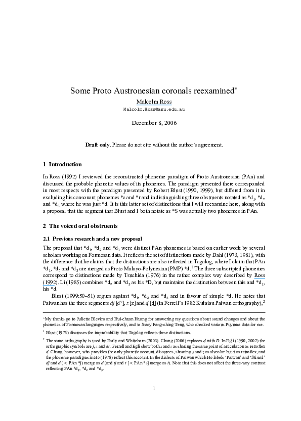 (PDF) Some Proto Austronesian coronals reexamined