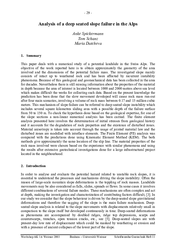 (PDF) Analysis of a deep seated slope failure in the Alps