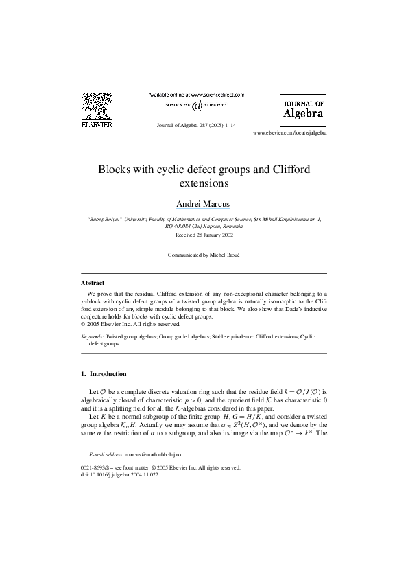 (PDF) Blocks with cyclic defect groups and Clifford extensions