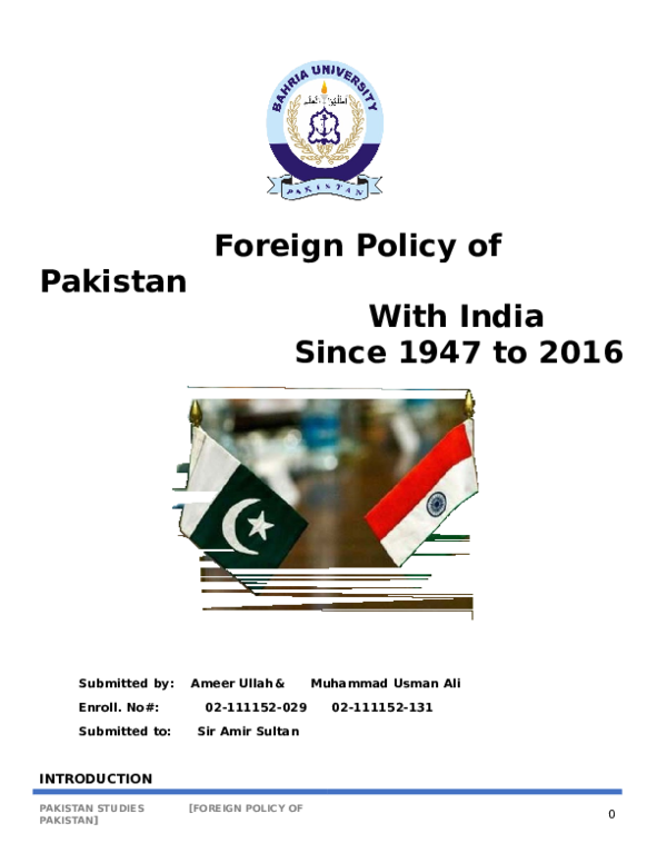 (DOC) Foreign Policy of Pakistan With India