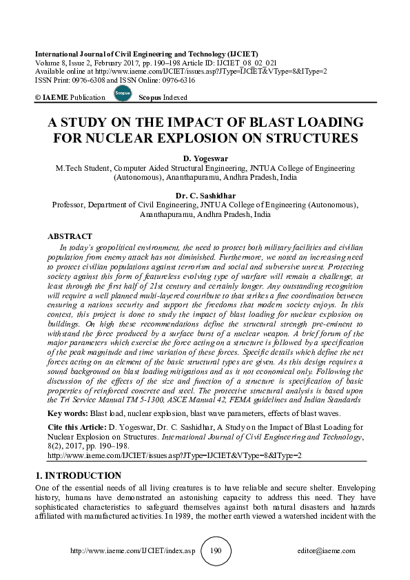 (PDF) A STUDY ON THE IMPACT OF BLAST LOADING FOR NUCLEAR EXPLOSION ON ...