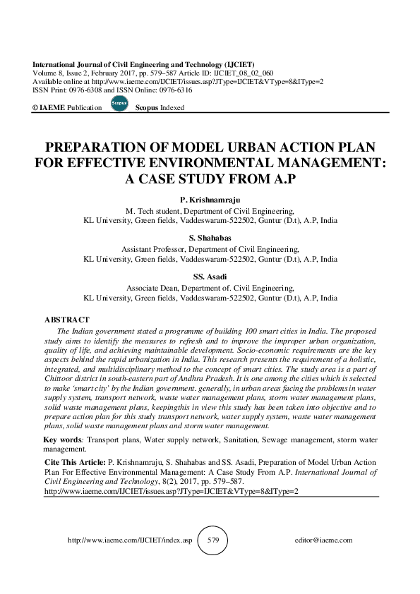 (PDF) PREPARATION OF MODEL URBAN ACTION PLAN FOR EFFECTIVE ENVIRONMENTAL MANAGEMENT: A CASE ...