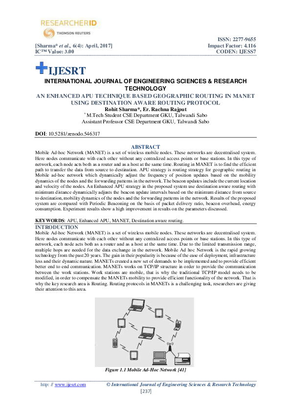 Pdf An Enhanced Apu Technique Based Geographic Routing In Manet Using Destination Aware