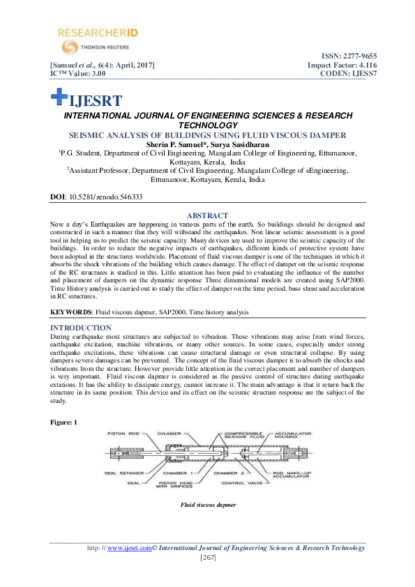 Pdf Seismic Analysis Of Buildings Using Fluid Viscous Damper