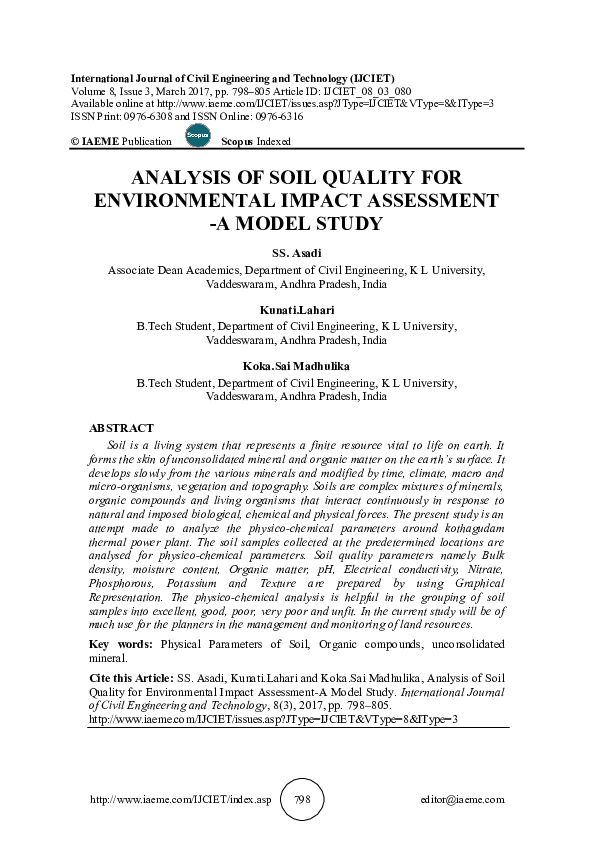 (PDF) ANALYSIS OF SOIL QUALITY FOR ENVIRONMENTAL IMPACT ASSESSMENT -A ...