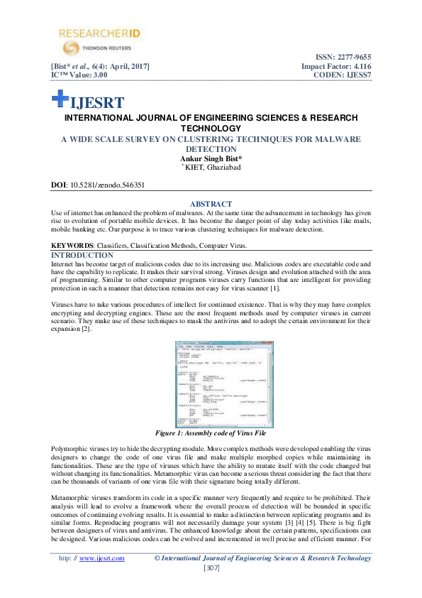 (PDF) A WIDE SCALE SURVEY ON CLUSTERING TECHNIQUES FOR MALWARE DETECTION