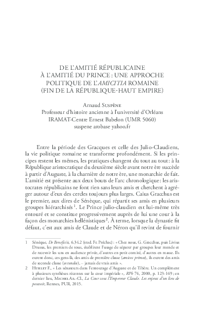 (PDF) DE L'AMITIÉ RÉPUBLICAINE À L'AMITIÉ DU PRINCE : UNE APPROCHE ...