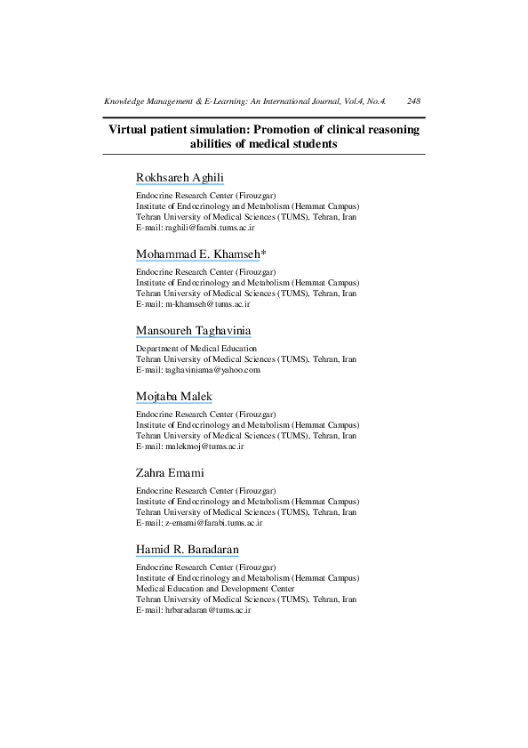 (PDF) Virtual patient simulation: Promotion of clinical reasoning ...