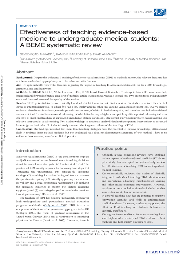 (PDF) Effectiveness of teaching evidence-based medicine to ...