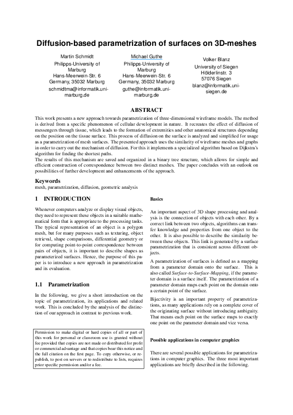 (PDF) Diffusion-based parametrization of surfaces on 3D-meshes