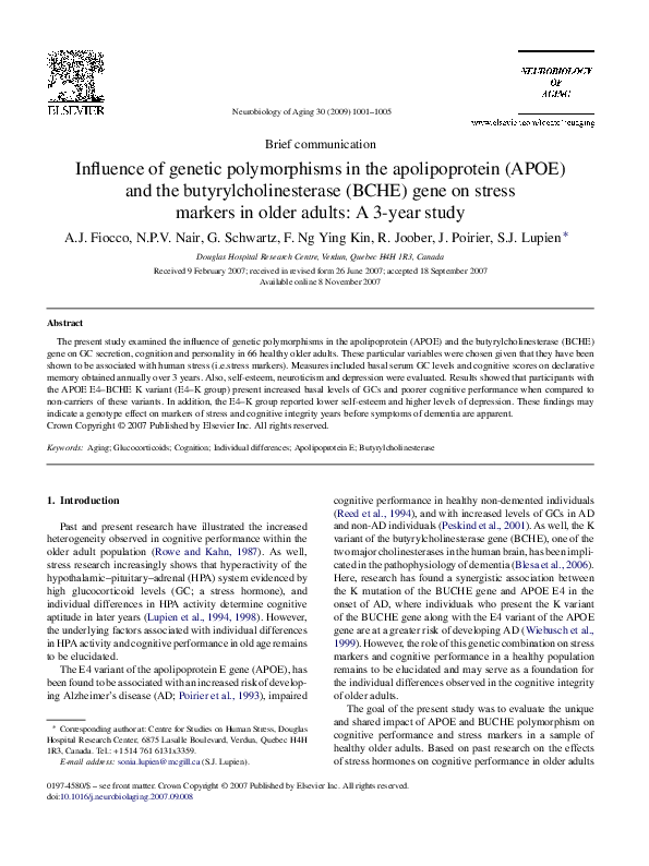 (PDF) Influence of genetic polymorphisms in the apolipoprotein (APOE ...