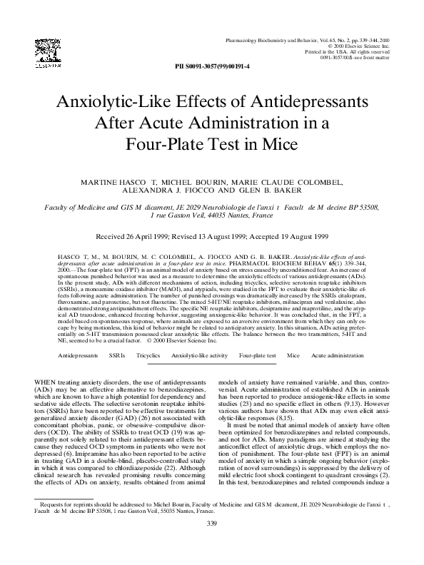 (PDF) Anxiolytic-Like Effects of Antidepressants After Acute ...