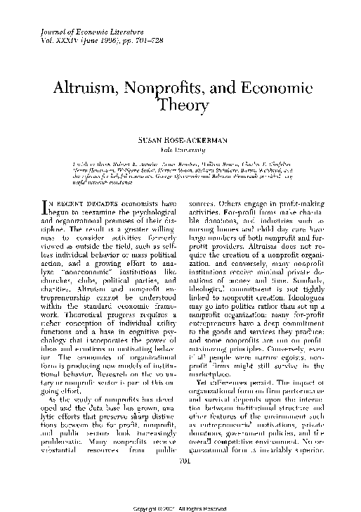 (PDF) Altruism, nonprofits, and economic theory