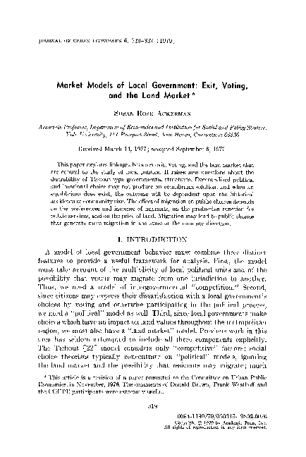 (PDF) Market models of local government: Exit, voting, and the land market