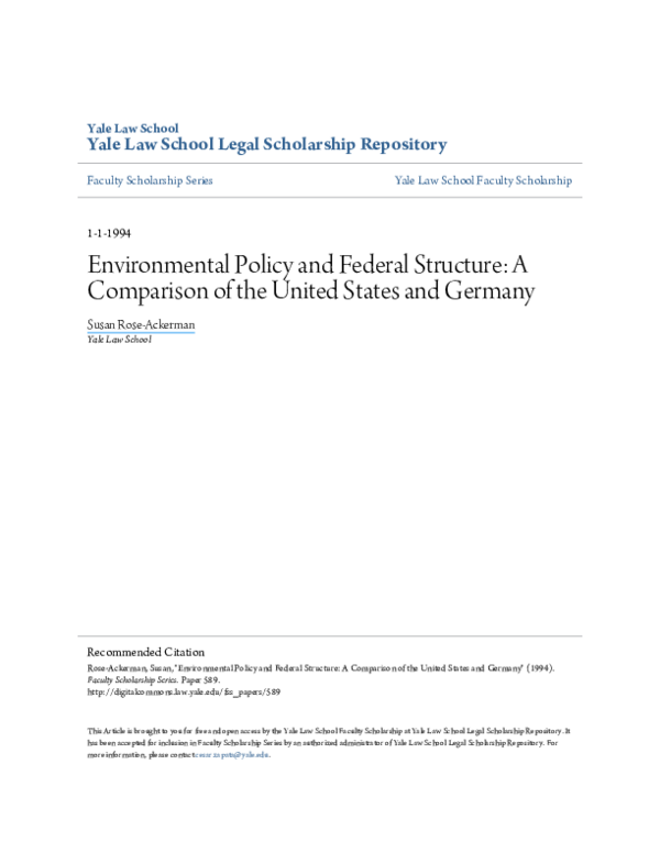(PDF) Environmental Policy and Federal Structure: A Comparison of the ...