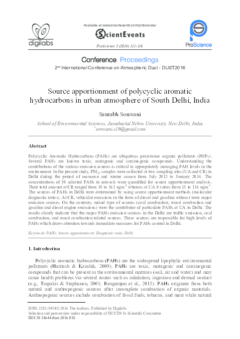 (PDF) Occurrence and Source Apportionment of Polycyclic Aromatic Hydrocarbons in Urban ...