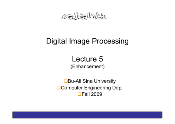 (PDF) Digital Image Processing Lecture 5 (Enhancement