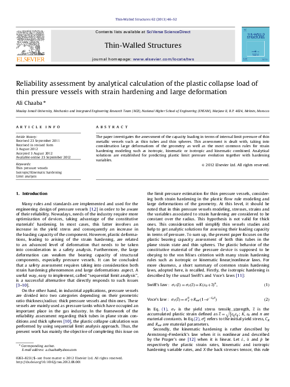 (PDF) A Review on Failure Factors and Analysis of Pressure Vessel ...