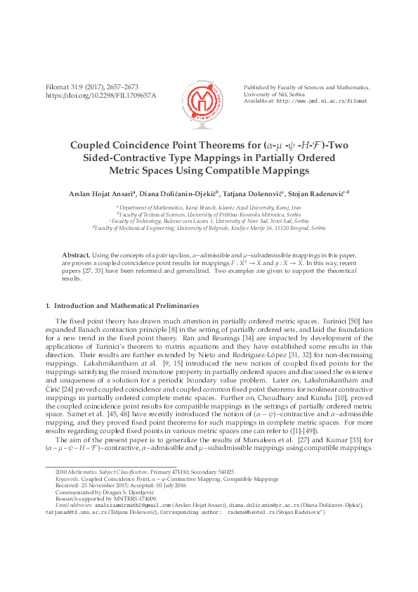 Pdf Coupled Coincidence Point Theorems For α µ ψ H F Two Sided Contractive Type Mappings
