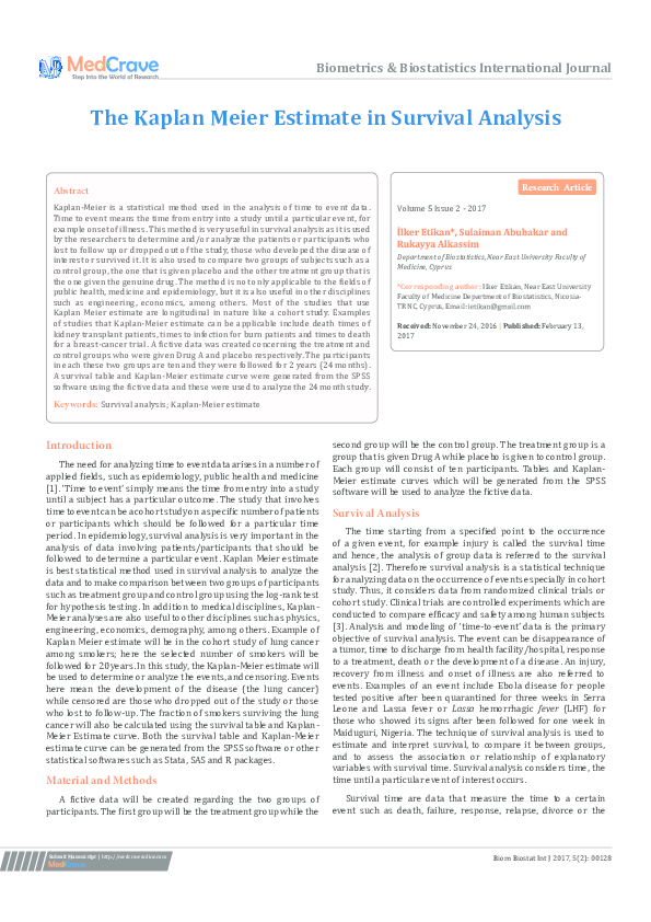 (PDF) The Kaplan Meier Estimate in Survival Analysis