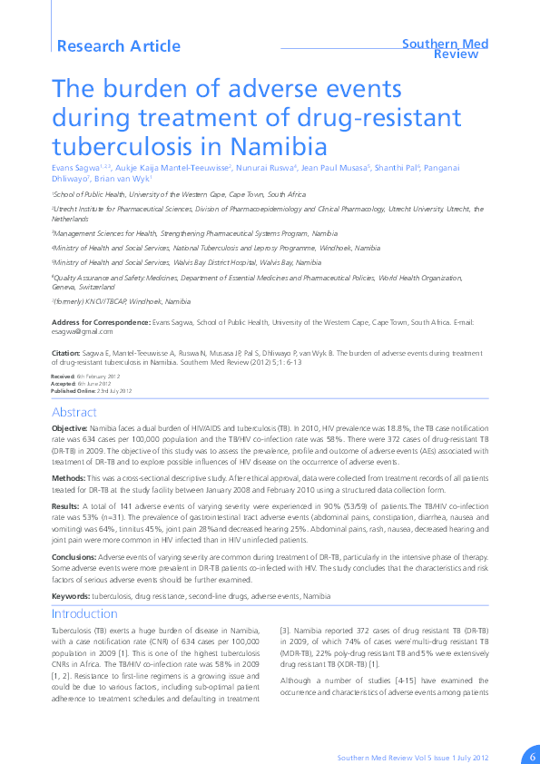 (PDF) The burden of adverse events during treatment of drug-resistant ...