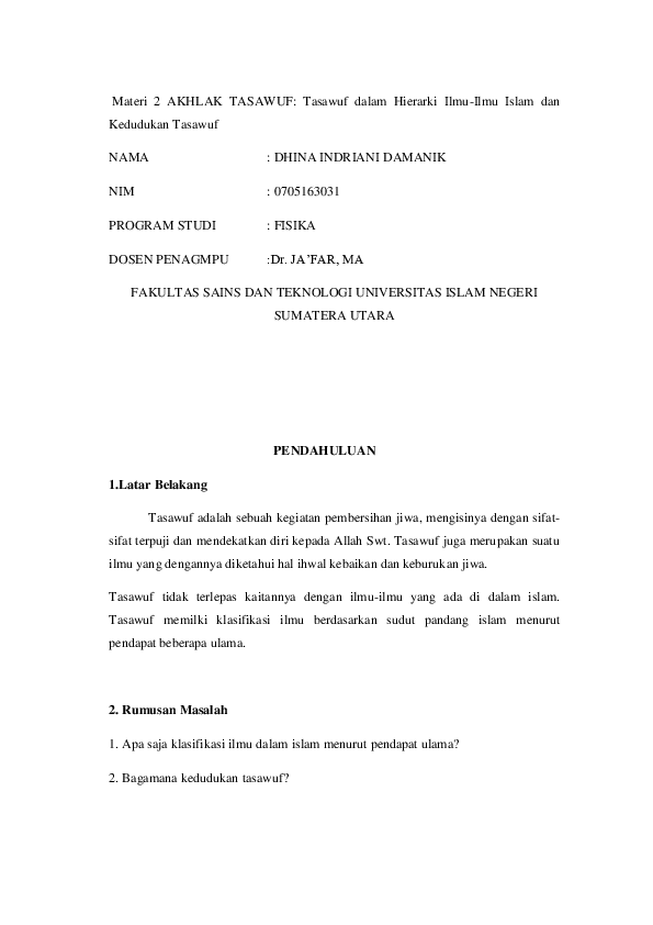 Pdf Tasawuf Dalam Hierarki Ilmu Ilmu Keislaman Pdf