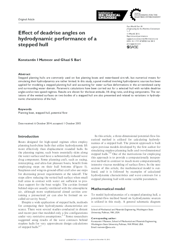 (PDF) Effect of deadrise angles on hydrodynamic performance of a ...