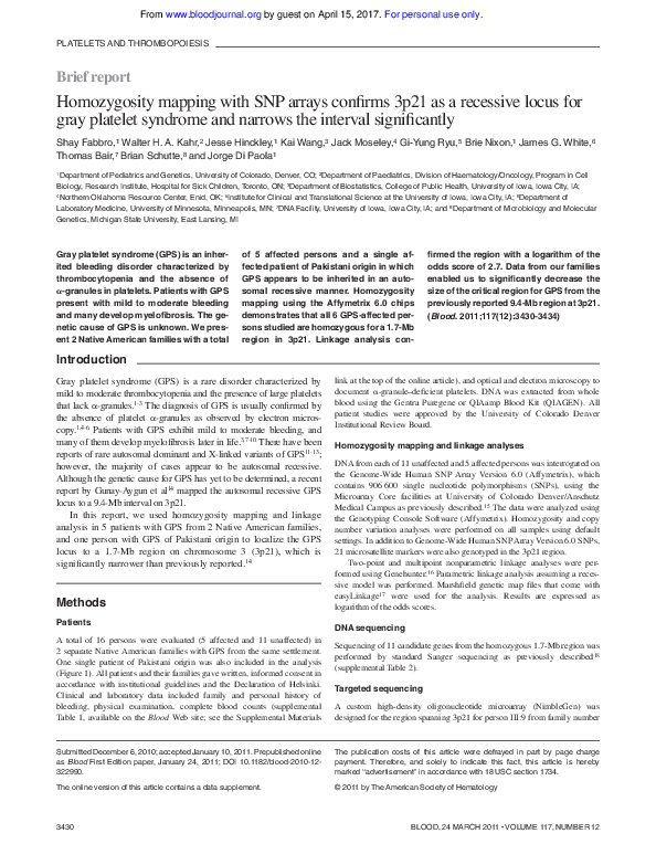 (PDF) Homozygosity Mapping at 3p21 Confirms GPS Locus Inheritance