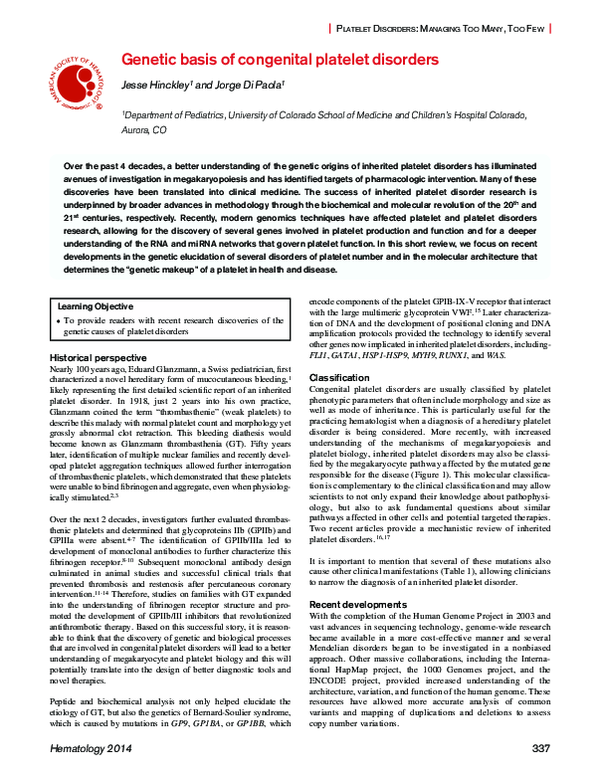 (PDF) Genetic basis of congenital platelet disorders