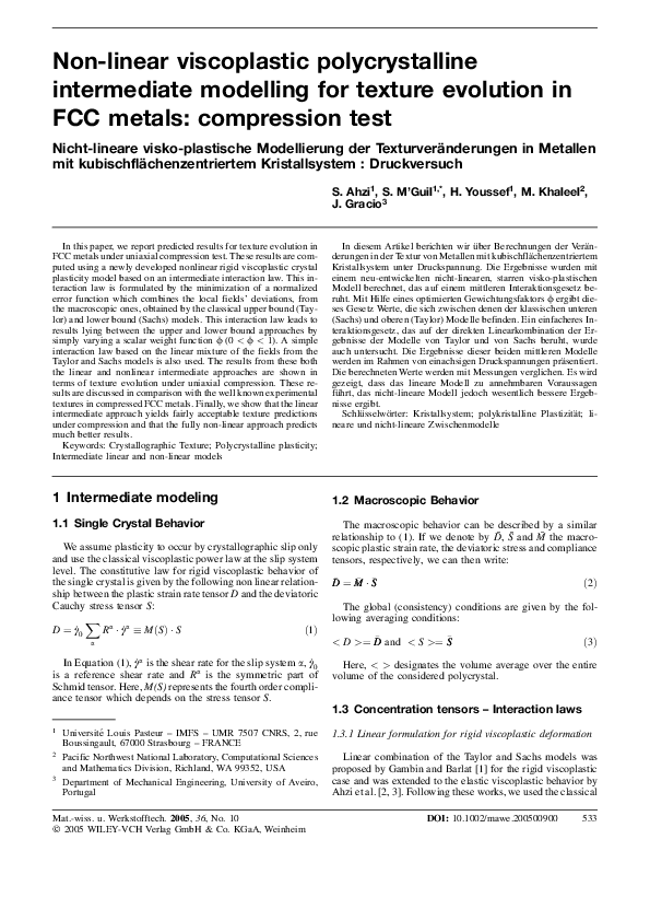 (PDF) Non-linear viscoplastic polycrystalline intermediate modelling ...