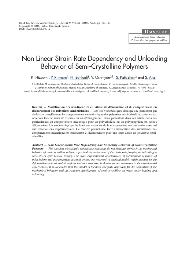 Pdf Non Linear Strain Rate Dependency And Unloading Behavior Of Semi