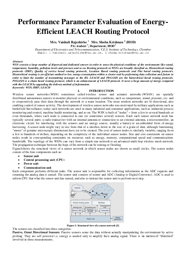 Pdf Performance Parameter Evaluation Of Energy Efficient Leach