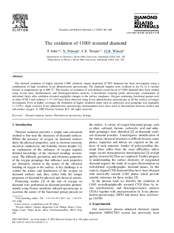 (PDF) The oxidation of (100) textured diamond