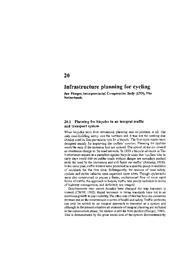 (PDF) "Infrastructure planning for cycling 20.1 Planning for bicycles ...