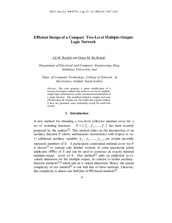 Pdf Efficient Design Of A Compact Two Level Multiple Output Logic Network