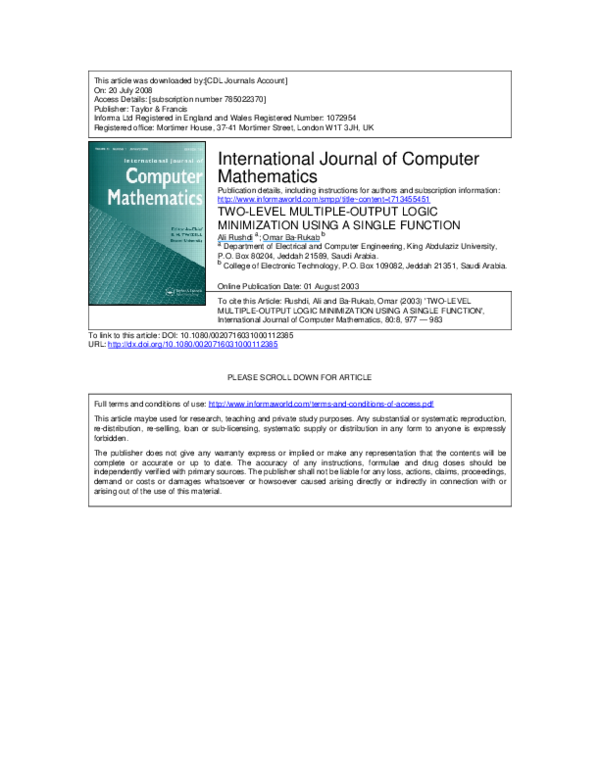 (PDF) Efficient Two-Level Logic Minimization Method