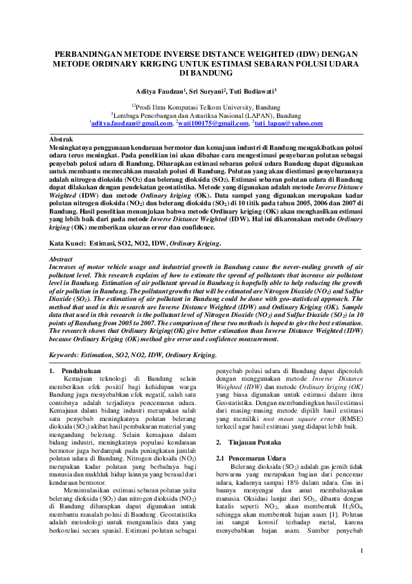 (PDF) PERBANDINGAN METODE INVERSE DISTANCE WEIGHTED (IDW) DENGAN METODE ...