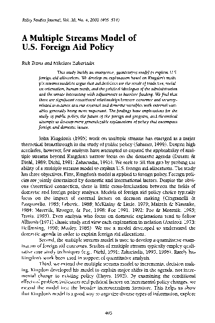 (PDF) A Multiple Streams Model of U.S. Foreign Aid Policy