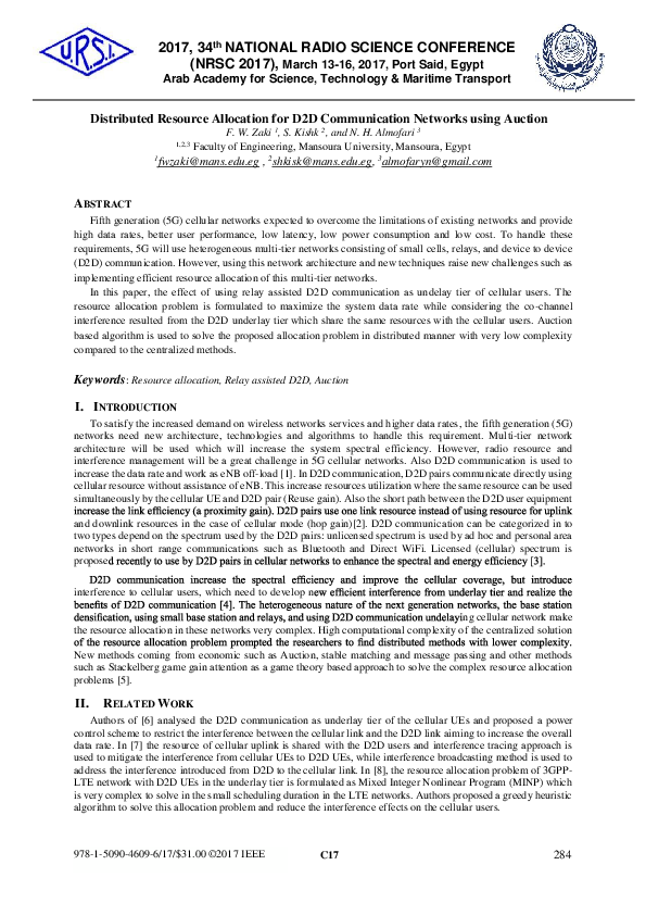 Pdf Distributed Resource Allocation For D2d Communication Networks