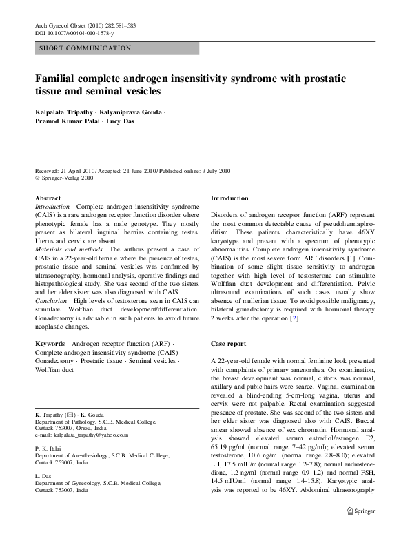 (PDF) Familial CAIS with Prostatic Tissue Presence